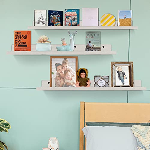 Calenzana 47 Inch Floating Shelves Wall Mounted Set of 3, Long Picture Ledge Shelf for Living Room Bathroom Bedroom Kitchen Office, Creamy White
