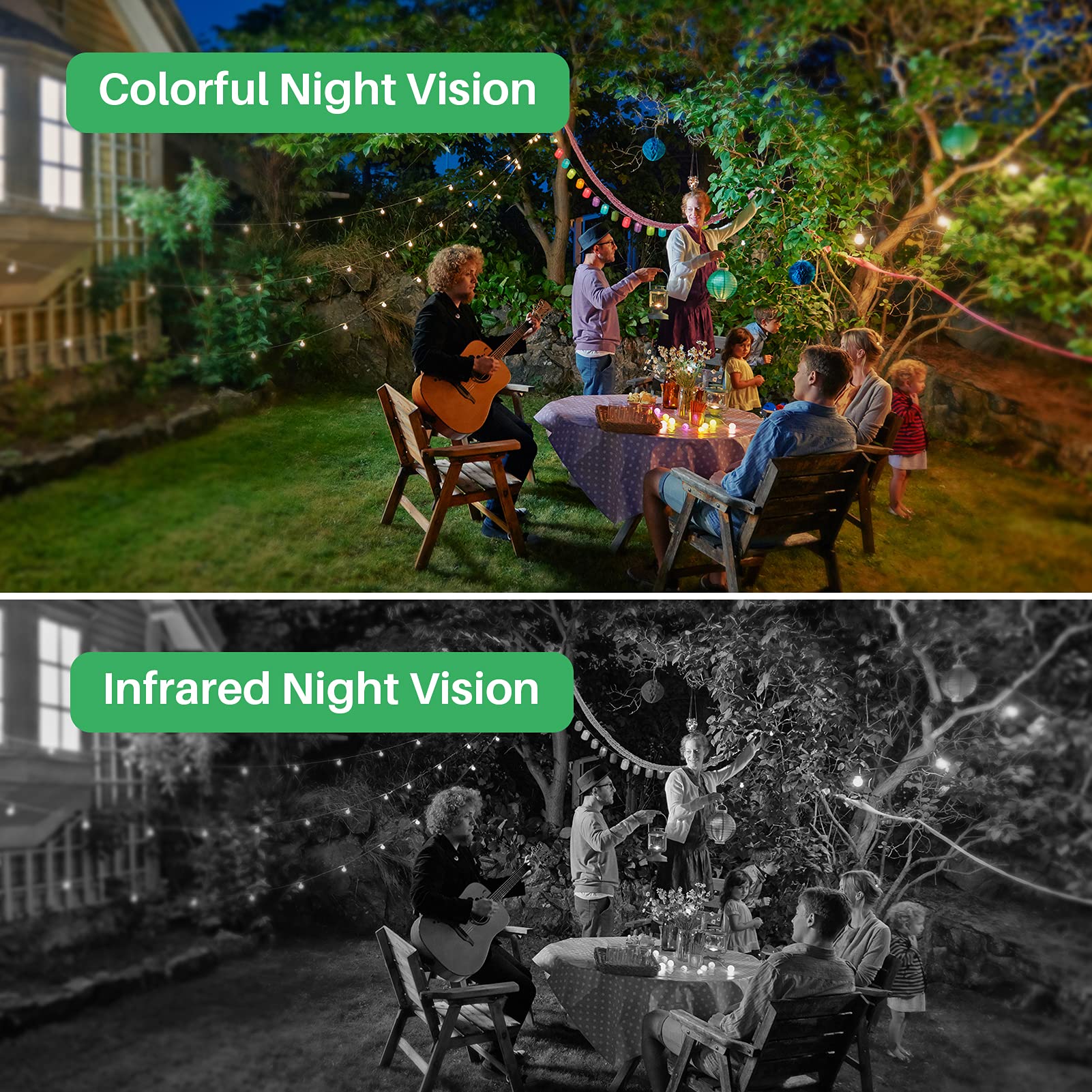 Vyze-Link Solar Security Camera Outdoor WiFi Wireless, Built-in Battery Powered, No Wire Needed, w/ 4 Spotlights, PIR Motion Detection, 2MP HD Video
