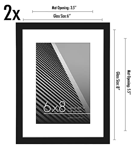 Americanflat 6x8 Picture Frame in Black - Set of 2 - Thin Border 4x6 Frame with Mat and 6x8 Frame Without Mat - Horizontal and Vertical Formats for Wall and Tabletop