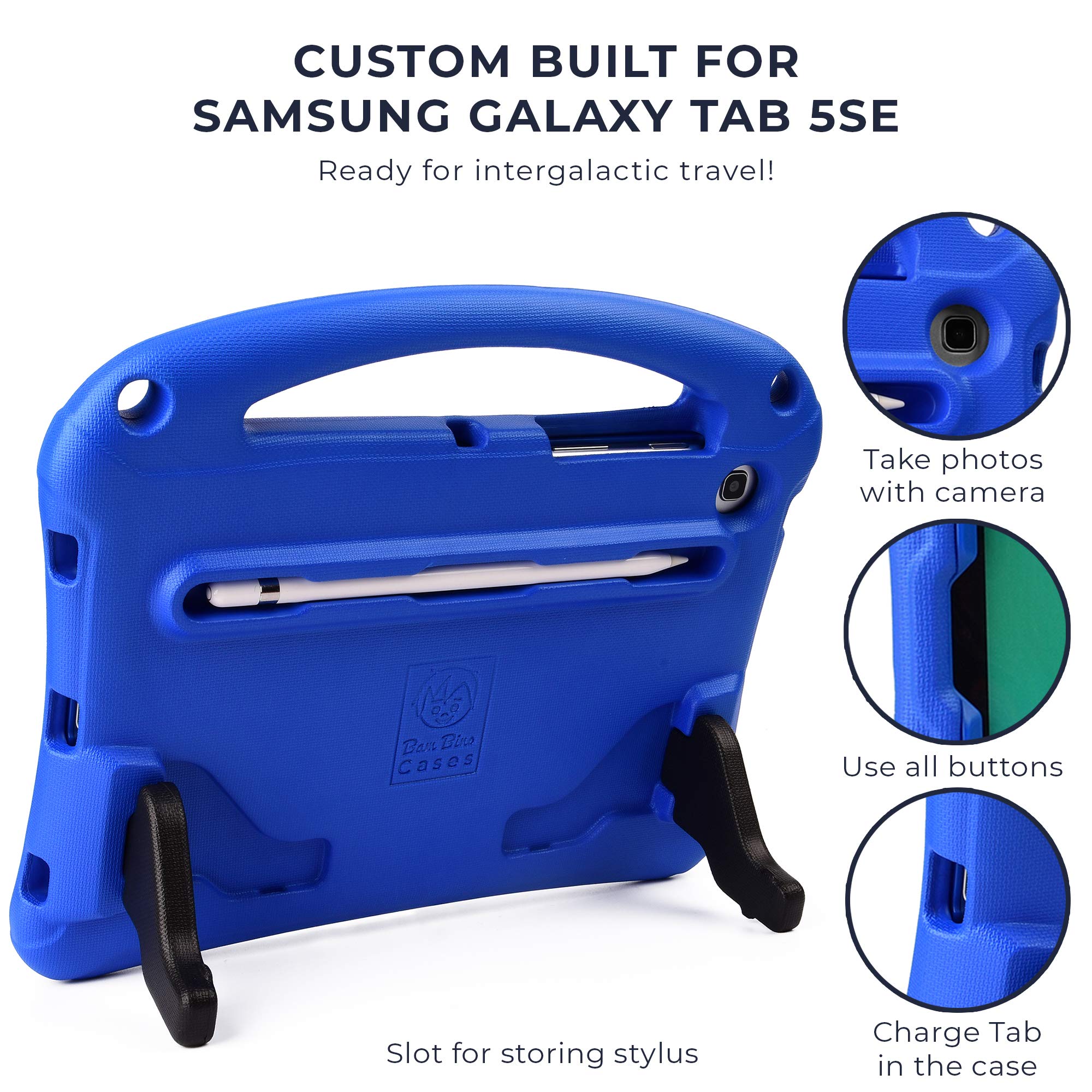Bam Bino Space Suit Rugged Kids Case for Samsung Galaxy Tab S5e 10.5, Designed in Australia for Children, Built-in Screen Protector, Handle, Stand, Pencil Holder, Shoulder Strap (Galactic Blue)