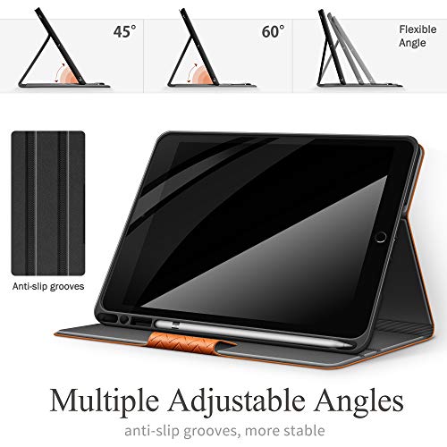 auaua Case for iPad 9th/8th/7th Generation 10.2 inch (2021/2020/2019 Released), with Pencil Holder, Vegan Leather, Auto Sleep/Wake Smart Cover (Brown)
