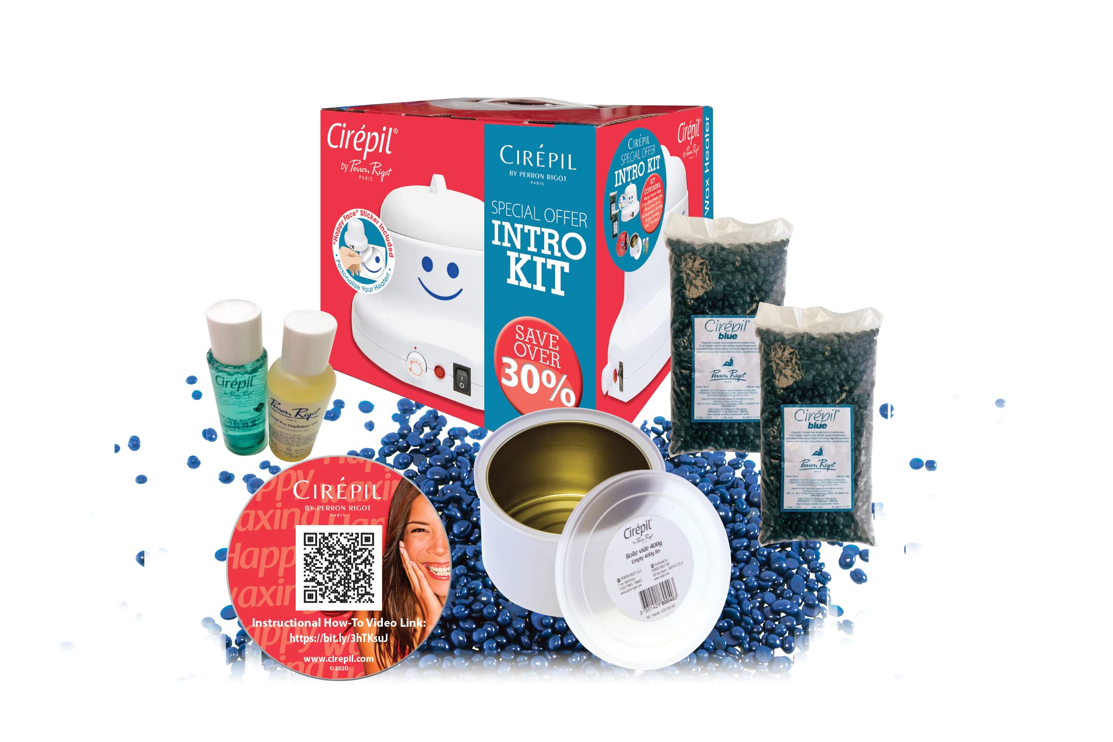 Cirepil - Waxing Kit - At Home Introduction Kit - Heater, Blue wax Beads, Pre & Post products & an Empty Tin - The Best Temperature for your Cirepil Wax