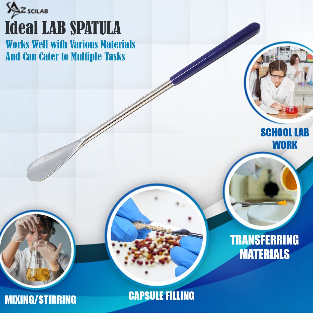 Vinyl Grip Stainless Steel Micro Lab Laboratory Flat Spoon Weighing Spatula Sampler (7 inch)