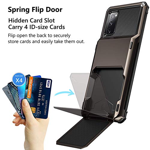 Vofolen for Galaxy S20 FE 5G Case Wallet Credit Card Holder 4-Card Slot Hidden Back Pocket Dual Layer Hybrid Rugged Rubber Bumper Protective Hard Shell Cover for Samsung Galaxy S20 FE 5G Gun