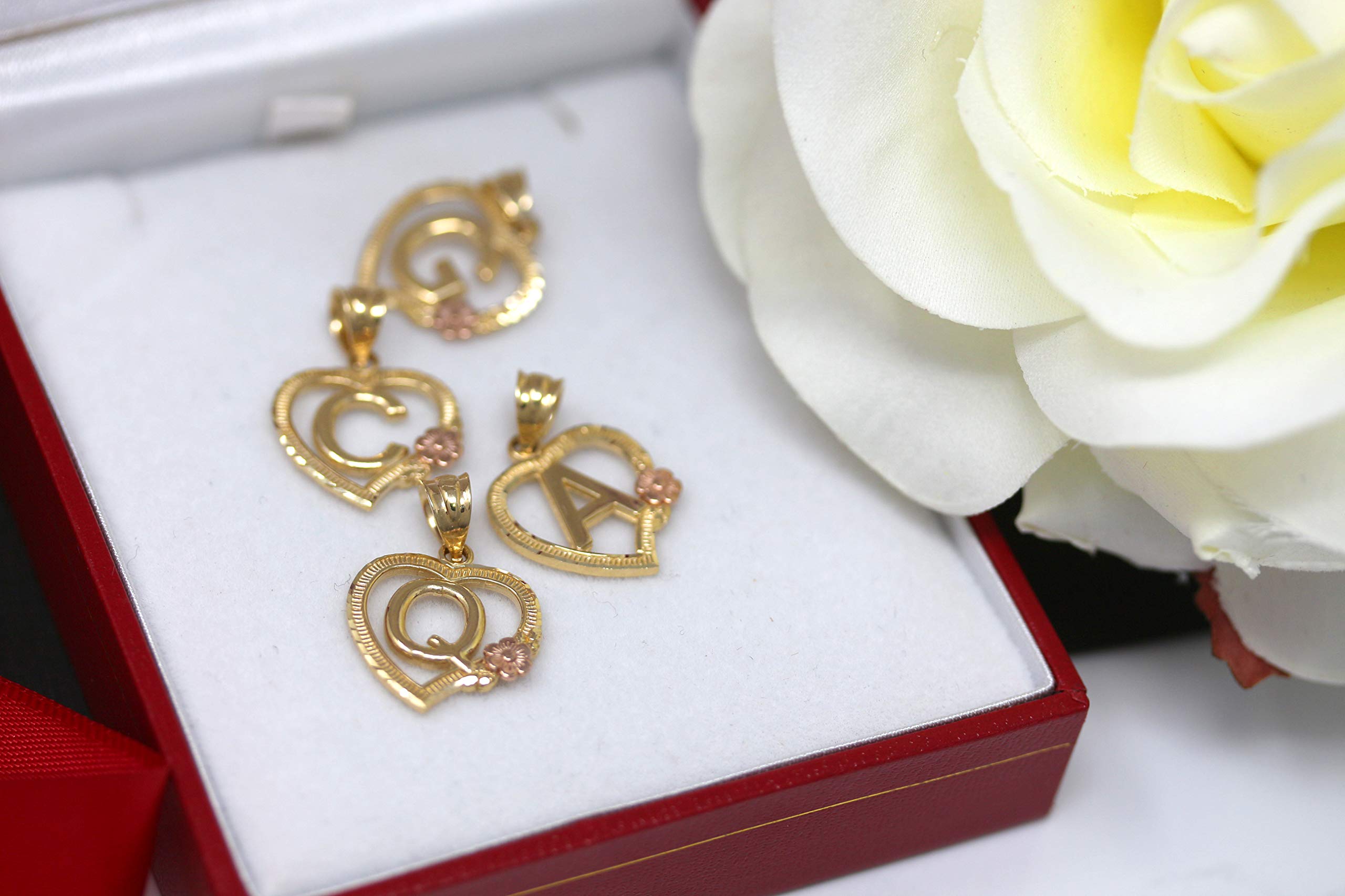 14k Two-Tone Initial Heart Pendant in Yellow and Rose Gold - Letter G