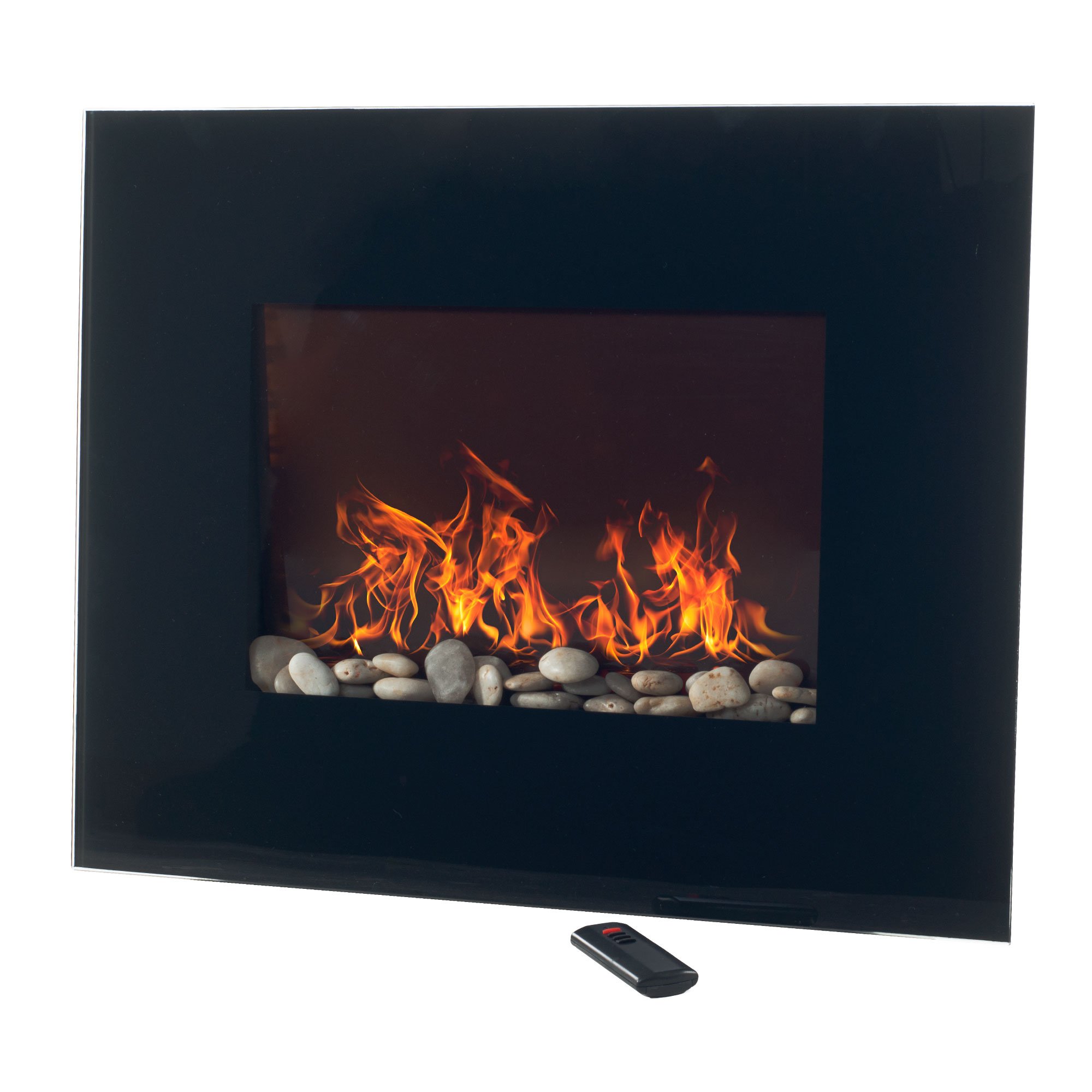 26-Inch Wall-Mounted Electric Fireplace β Indoor Glass Fireplace Heater with Pebble Fuel Effect β Adjustable Heat, Flames, and Brightness with Remote by Northwest (Black)