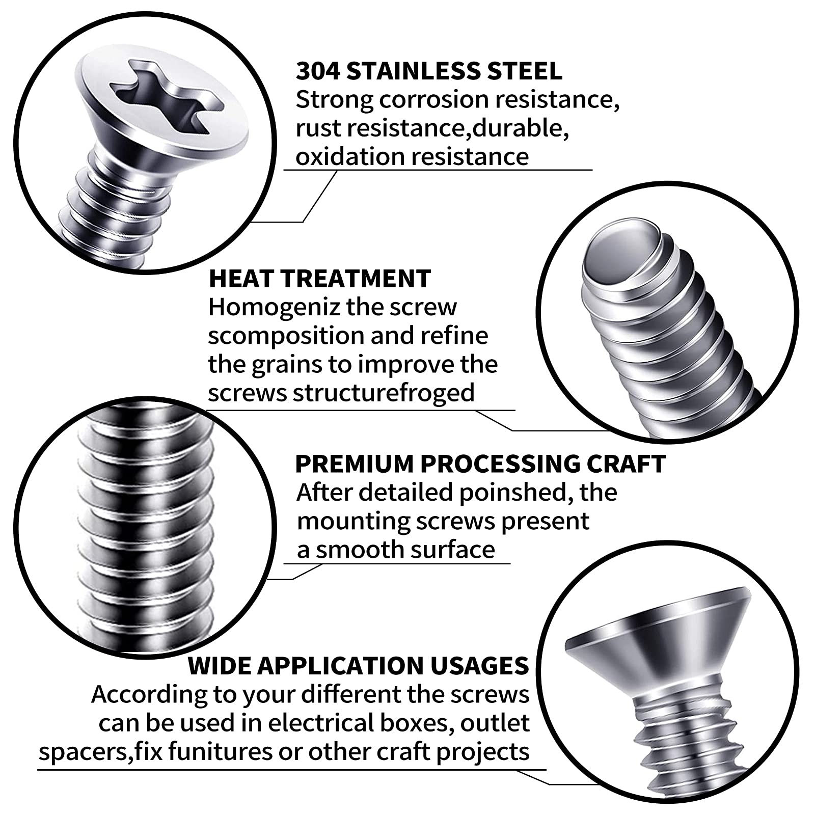 Morbeste 50 Pieces Extra Long Outlet and Device Mounting Screws, 6-32 x 1-12 Inches Pan Head Machine Screws, Full Thread Truss Head Stainless Steel Screws Bolts Funiture Drive Tool Accessories