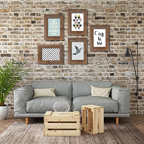 8x10 Picture Frames Set, Set of 4 Wooden Picture Frames Real Tempered Glass and Composite Wooden Rustic Rounded Corners Photo Display for Tabletop Wall Mount with Hanging Hardware and Stand (Brown)