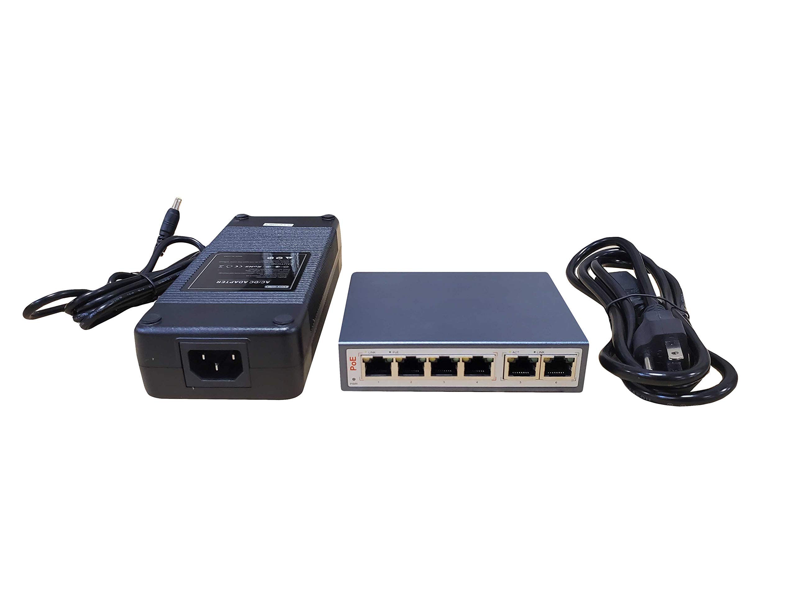 IPCamPower 4 Port 802.3bt POE Network Switch W/ 2 Uplink Ports | Designed for POE Lighting and High Powered IP Cameras | POE++ Capable of Pushing 60 Watts per Port | 250 Watts Total Budget