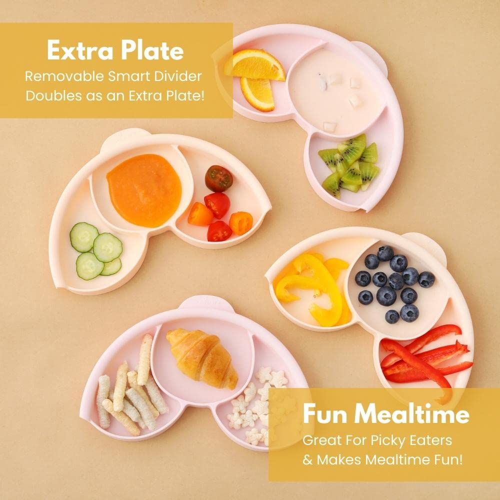 Miniware Healthy Meal Set with Sandwich Plate, Divider, and Detachable Suction Foot for Baby Toddler Kids - Promotes Self Feeding | Dishwasher Safe (Key Lime, Key Lime)