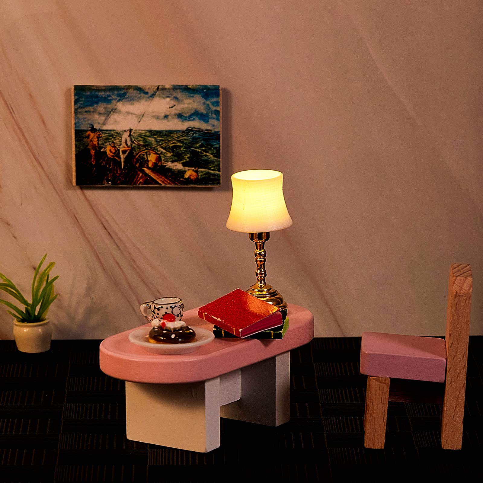 2 Pieces Dollhouse Miniature Lamp LED Desk Lamp Mini Light Dollhouse Decoration Accessories Battery Operated with ON/Off Switch and Lamp Shade (Table Lamp)