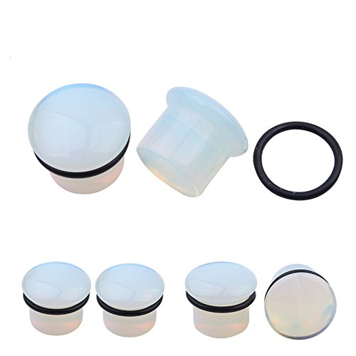 2 Pairs Set Clear Opalite Moonstone Tiger Eye Ear Plugs Expander With O-Ring Body Piercing (Plug gauge=5mm(4G))