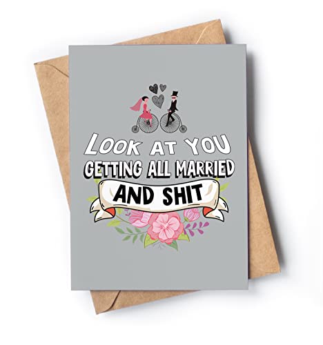 Funny wedding card for groom and bride with envelope | Original joke adult engagement card for him and her | Hilarious congratulatory present for wedding shower or engagement party