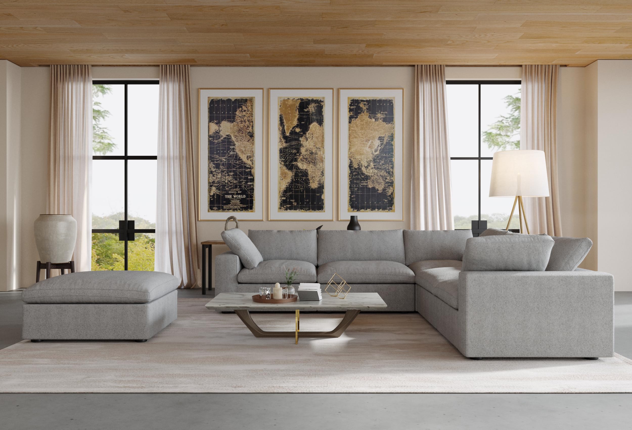 160.6" Cloud Modular Sectional Sofa with Thick Cushion,Down Filled Comfort V Shaped Sofa Couch for Living Room,Minimalist Wide Deep Seat Convertible Couches,4 Seater & 1 Corner+1 Ottoman