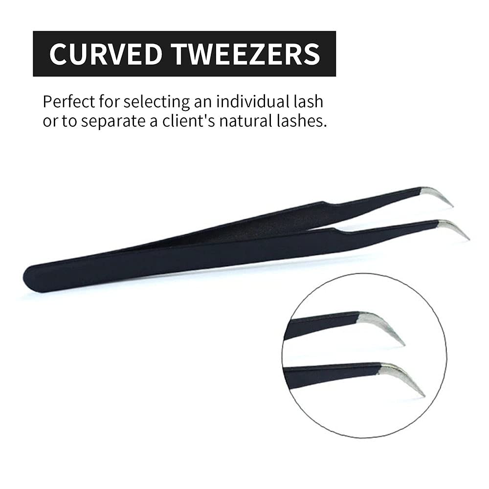 MIOBLET modern 2pcs Straight and Curved Pointed Tweezers for Eyelash Extension - Nail Sticker Rhinestones Gems Picker - Stainless Steel Precision Tweezers