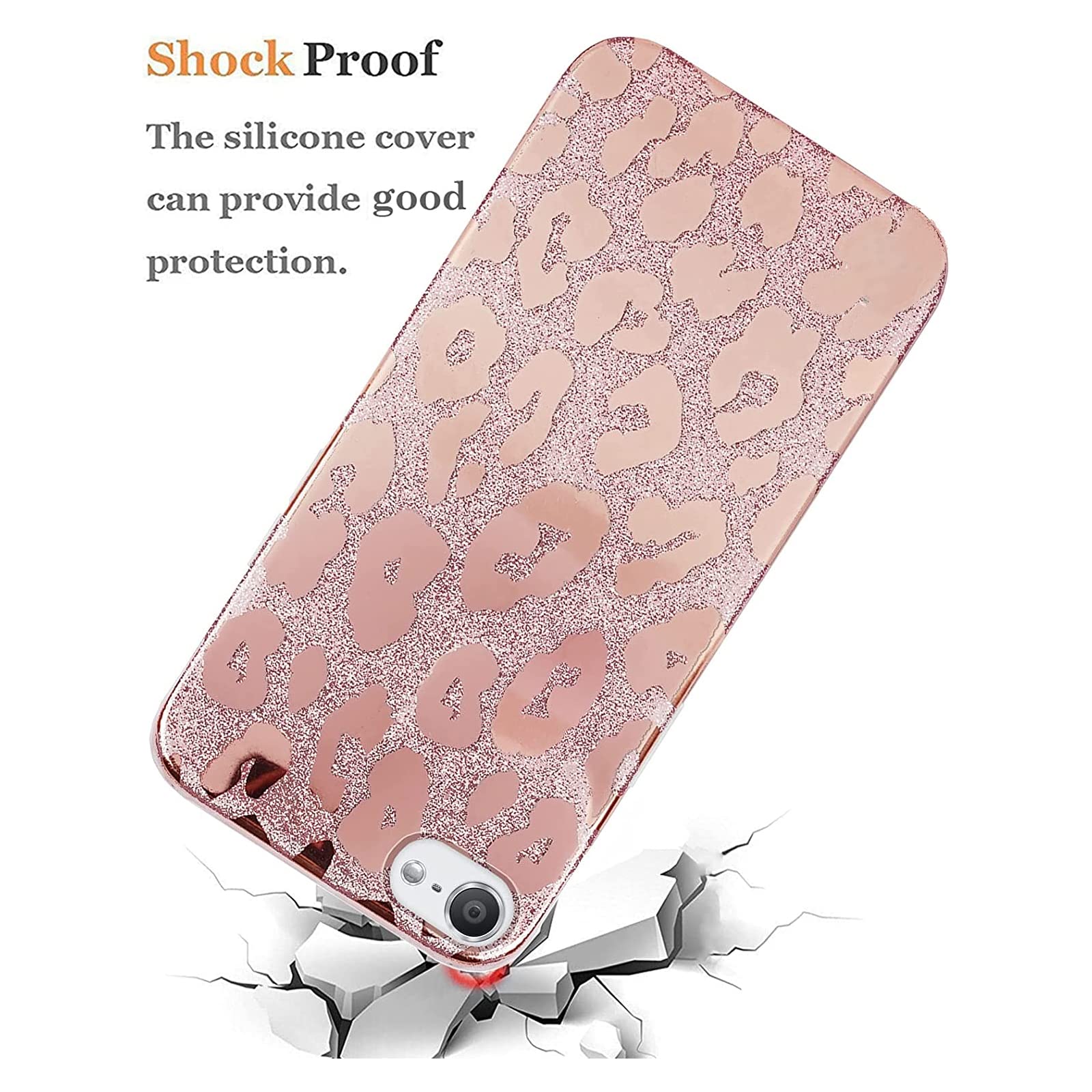 iPod Touch 7th Generation Case, J.west iPod Touch 6 iPod 5 Case, Luxury Saprkle Bling Glitter Metallic Leopard Print Design Soft Slim Protective Cases for Women Girls Silicone Cover Rose Gold