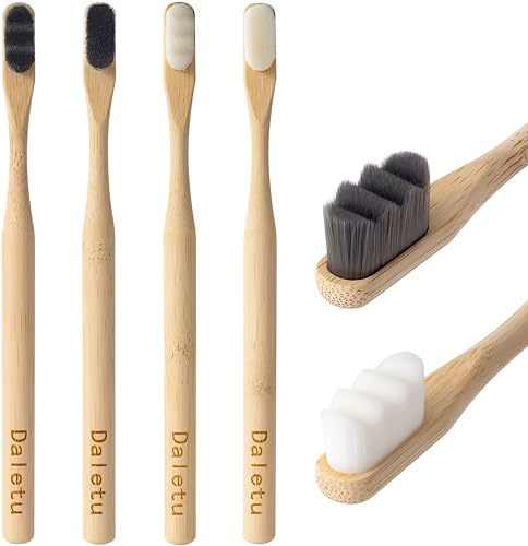 Daletu Bamboo Toothbrush, Biodegradable Toothbrushes Extra Soft Bristles, 20000 Soft Natural Bristle Toothbrush, Eco Friendly Toothbrushes for Sensitive Teeth Gum Recession - 4 Pack