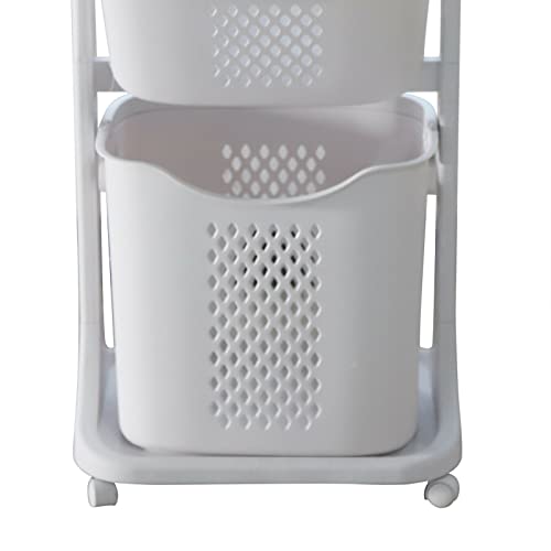 3 Tier Washing Hamper Dirty Clothes Storage Bin Multi Layer Rolling Laundry Cart PP Storage Hamper Freestanding Clothes Hamper Organizer with Portable Handle for Bathroom Living Room Bedroom Kitchen