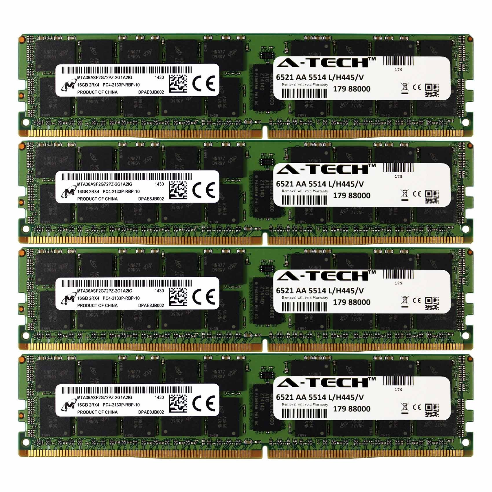 A-Tech Micron IC DDR4 64GB Kit 4X 16GB 2Rx4 PC4-17000 Dell PowerEdge R730xd R730 R630 T630 R430 R530 C4130 SNP1R8CRC/16G A7910488 A7945660 370-ABUK SNP1R8CRC/16G-A1 1R8CR RDWTP 01R8CR Memory RAM