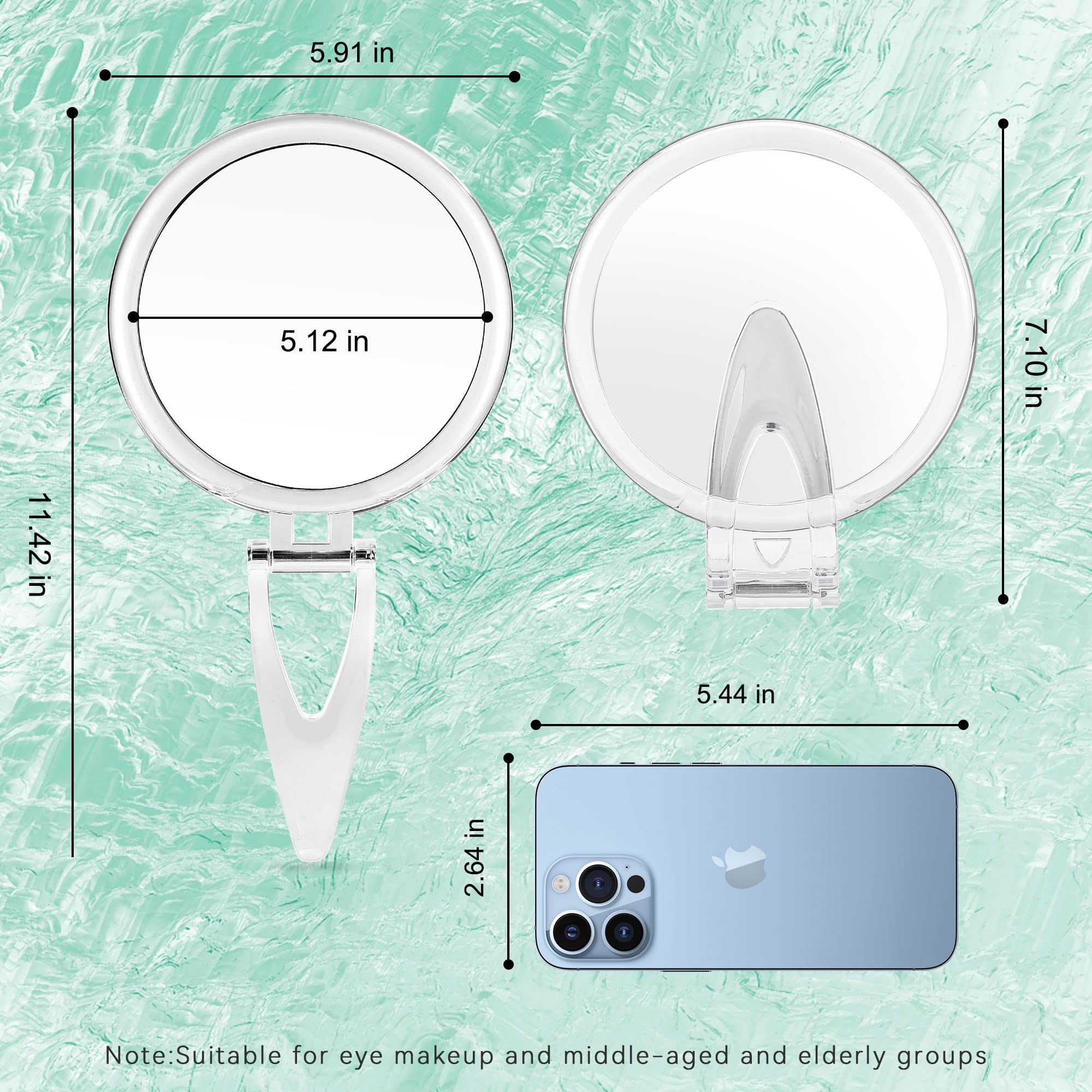 MIYADIVA Handheld Mirror 20x Magnifying Mirror with Folding Handle, Portable Hand Mirror with Magnification for Makeup/Travel, Double Sided, Round, 6"