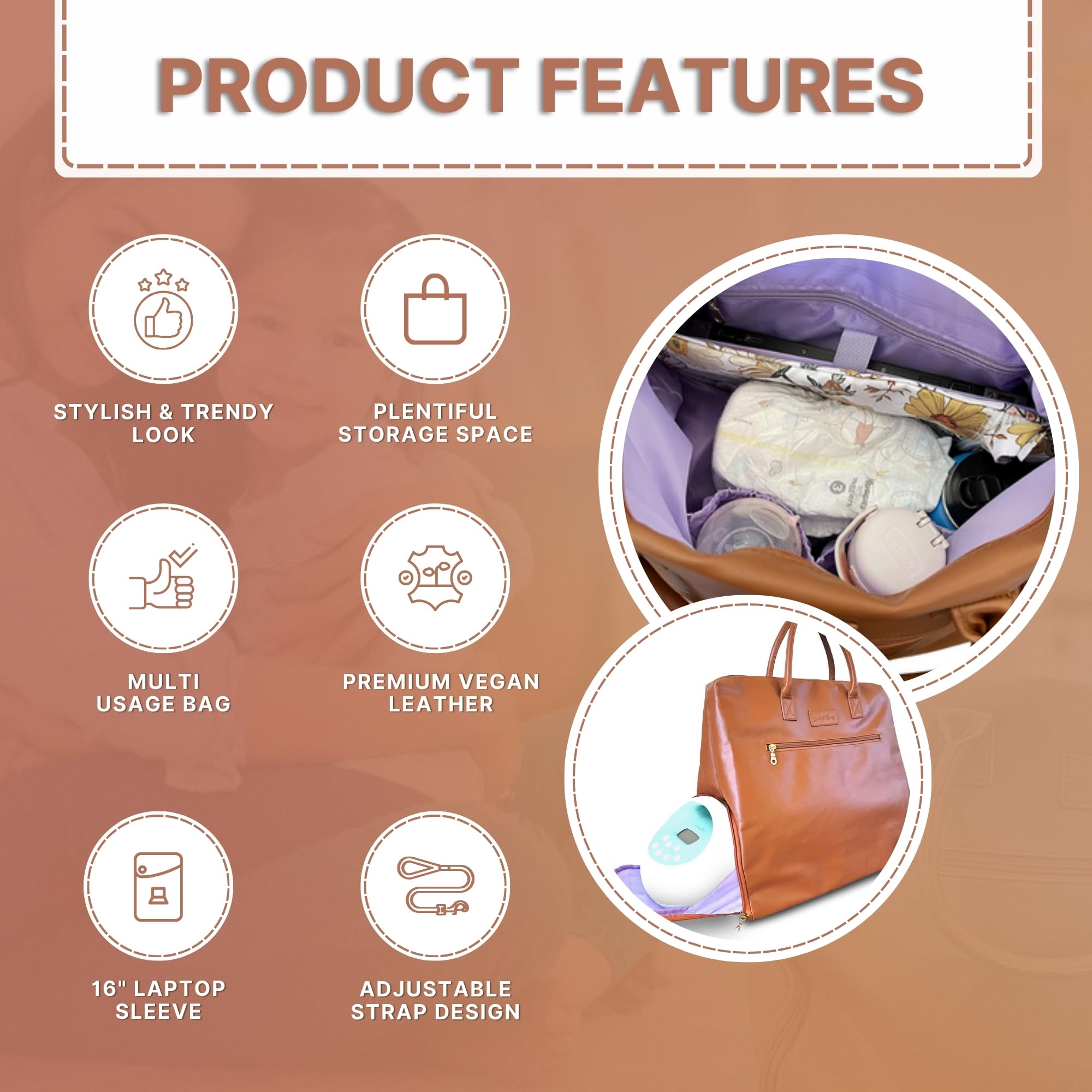 Iris & Ella Vegan Leather Breast Pump Bags - Spectra Pump Bag with Laptop Pocket - Convertible Breast Pump Travel Bag & Shoulder Bag - Stylish & Functional Pumping Bag for Working Moms