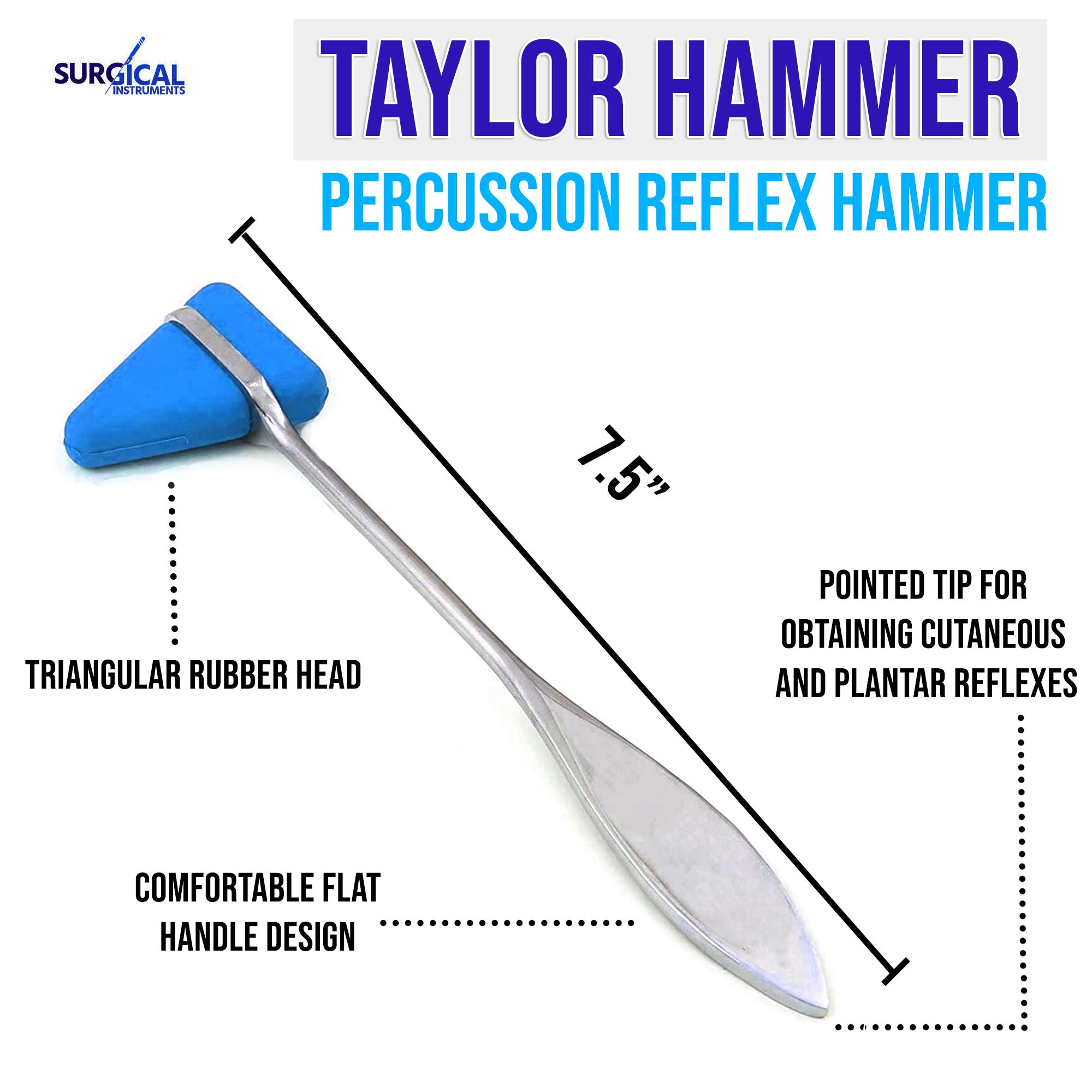 SURGICAL ONLINE Set of 4 Taylor Percussion Reflex Hammers - Diagnostic Medical Instruments, For Nurse, EMT, Medical Student, Doctor (Blue)