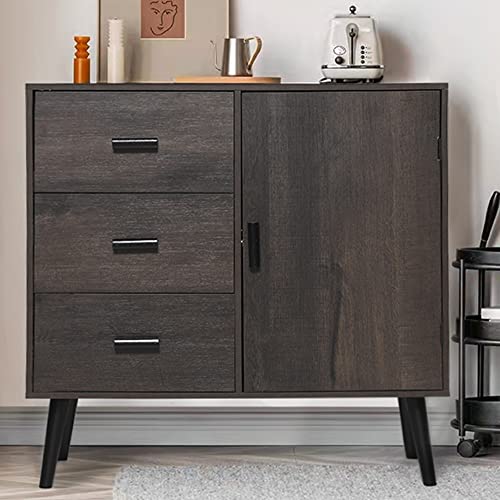 Iwell Storage Cabinet with 3 Drawers and Adjustable Shelf, Floor Storage Cabinet, Mid Century Cabinet for Living Room, Entryway, Office, Espresso