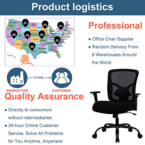 Big and Tall Executive Office Chair - 400lbs Adjustable Height PU Leather Swivel Ergonomic Desk Chair w/Thick Padding Headrest & Massage Lumbar Support Arms for Home Office Black