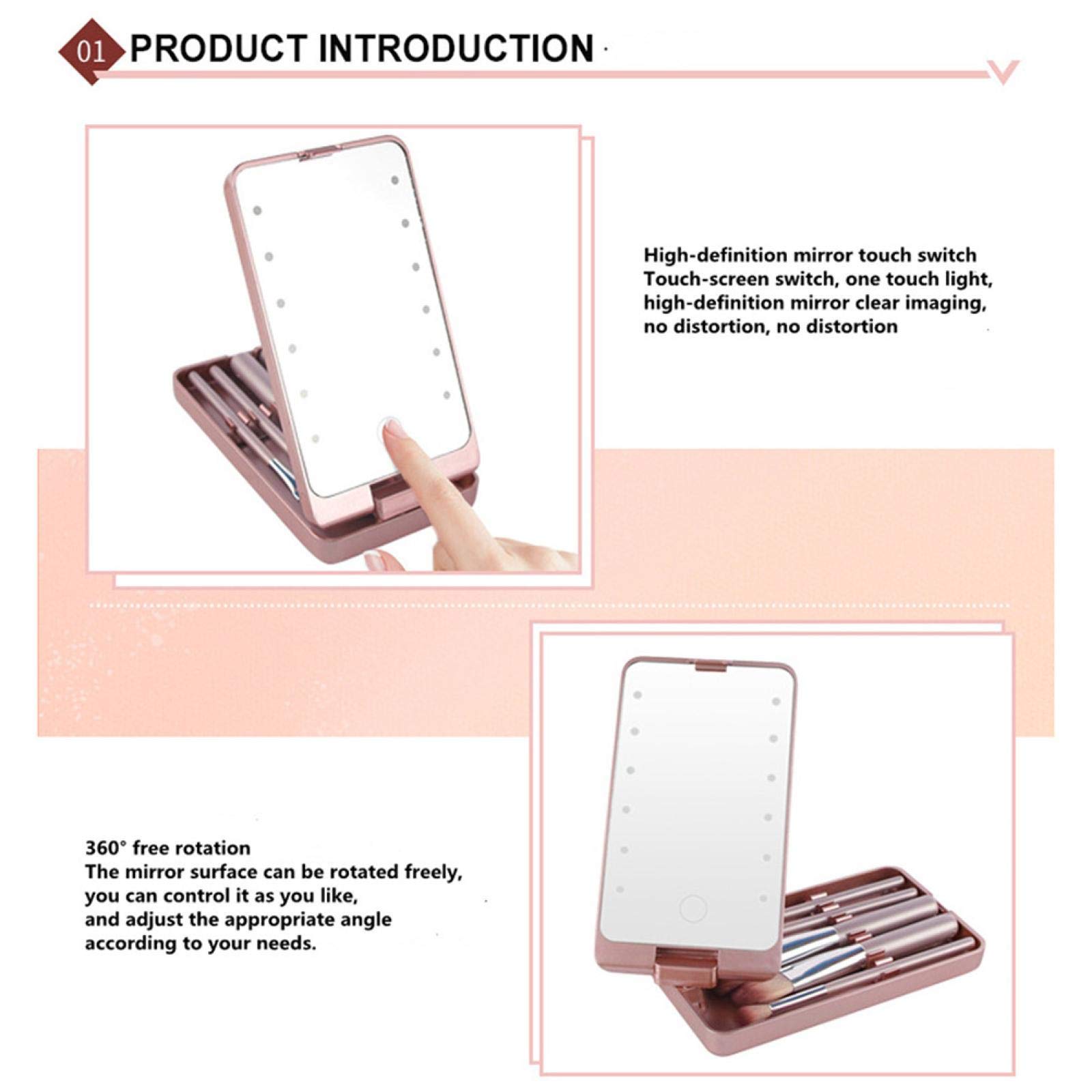 FQYYDD Illuminated Makeup Mirror Portable Mini Led Makeup Mirror Touch Screen Rotates The Makeup Brush Storage Box