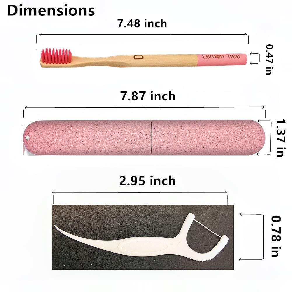 Bamboo Toothbrush （4-pack with Cases ）- Soft Eco Friendly, with 4 Pc Travel Toothbrush Case and 10 pack Dental Floss - Bpa Free Biodegradable - Wood Kit