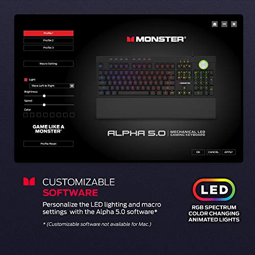 Monster Alpha 5.0 LED Mechanical Gaming Keyboard with Anti-ghosting Individually Backlit RGB Keys, Programmable RGB Lighting Effects, Magnetic Palm Rest and Dedicated Media Keys β for PC Gaming