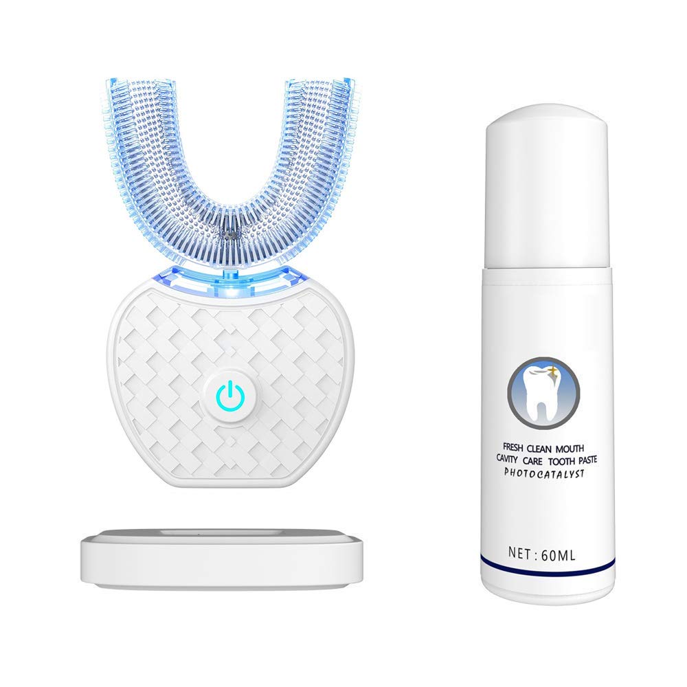 Ultrasonic Toothbrush, Automatic Toothbrush 360° Electric Sonic Toothbrush Teeth Whitening Kit with LED Light, Lebond Manual Toothbrush Teeth Whitening,White