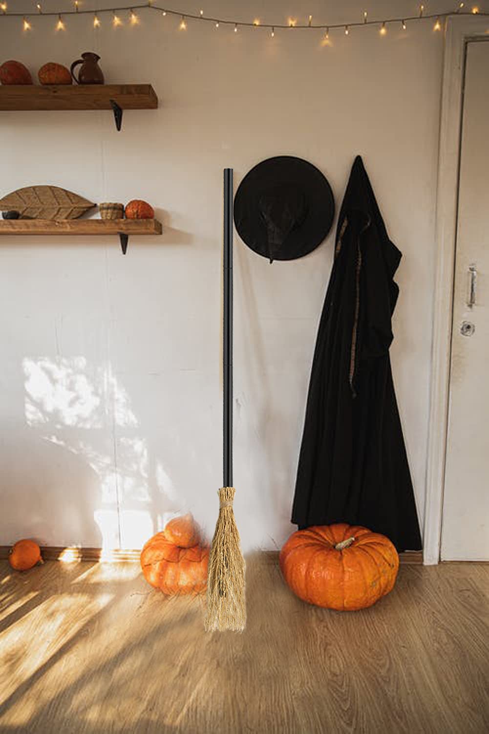 Medoore 2 Pack Halloween Witch Broom Plastic Witch Broomstick Cosplay Broom Props, Realistic Wizard Flying Broom Stick Accessory