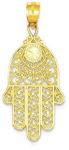 14K Yellow Gold Hand of God Necklace Judaica Religious Pendant Israel Charm 29mm x 14mm Only