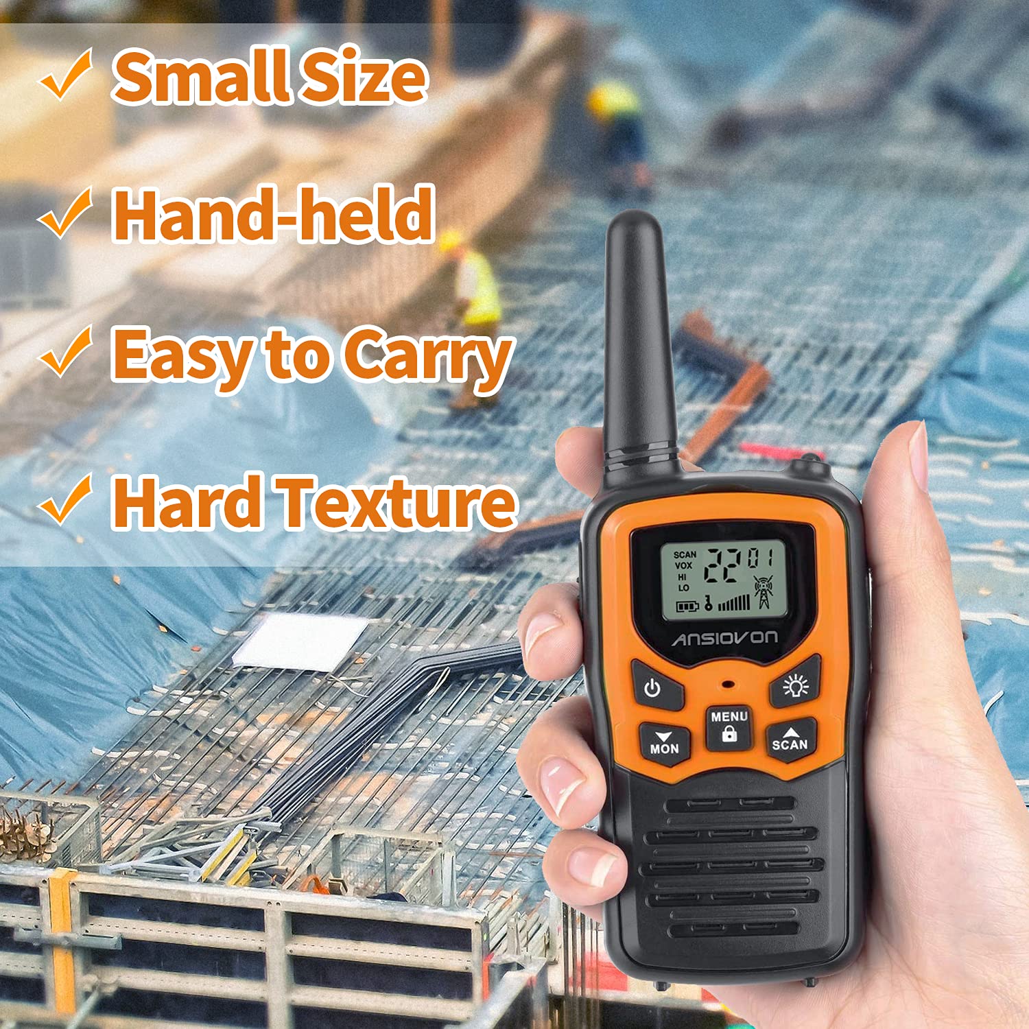 Walkie Talkies for Adults, ANSIOVON Long Range Walkie Talkies, Portable Radios Walky Talky with 22 Channels LCD Display, Handheld Walkie Talkie for Outdoor(4 Pack)