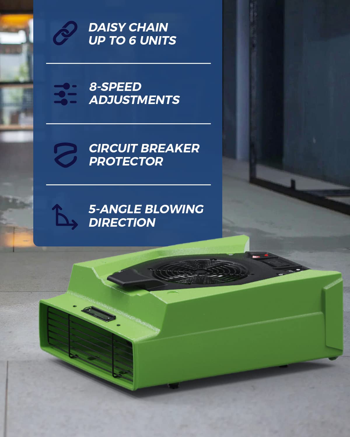 ALORAIR Zeus 900 Air Mover Commercial Blower for Carpets, Walls, Plumbing Use, Variable Speed Floor Blower Fan, 950 CFM with 1.8 A, Circuit Breaker Protection, on-Board Duplex GFCI, 10 Years Warranty