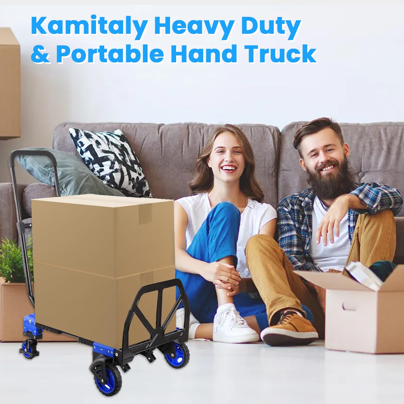 2 in 1 Hand Truck Dolly Foldable, 330LBS Foldable Handtruck Dolly, Portable Foldable Dolly with Wheels, Retractable Handle & 4 Rubber Wheels, Hand Cart Foldable for Travel/Luggage/Office/Moving