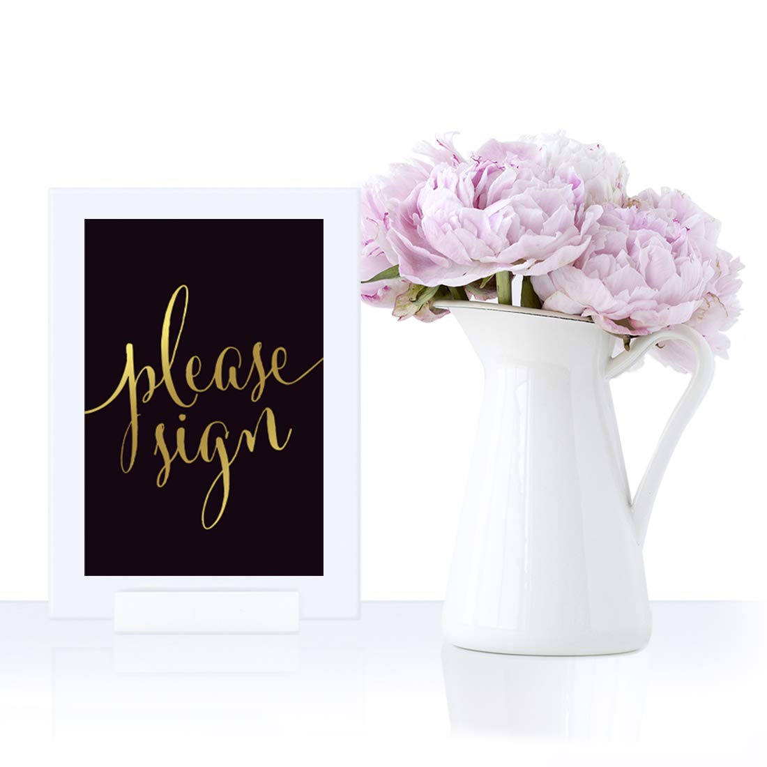 Andaz Press Wedding Framed Party Signs, Black and Metallic Gold Ink, 4x6-inch, Please Sign, Double-Sided, 1-Pack, Includes Frame
