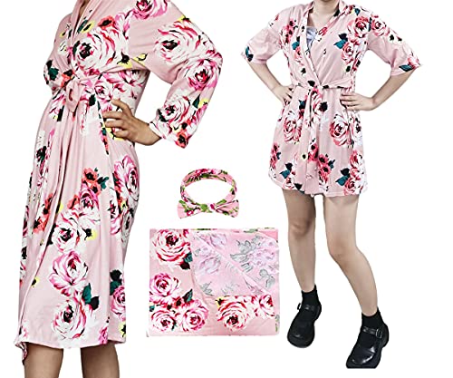 QTECLOR Mommy Robe with Swaddle Set Girls Robe, Maternity Robe for New Moms Gift Hospital Labor Delivery Nursing Loungewear