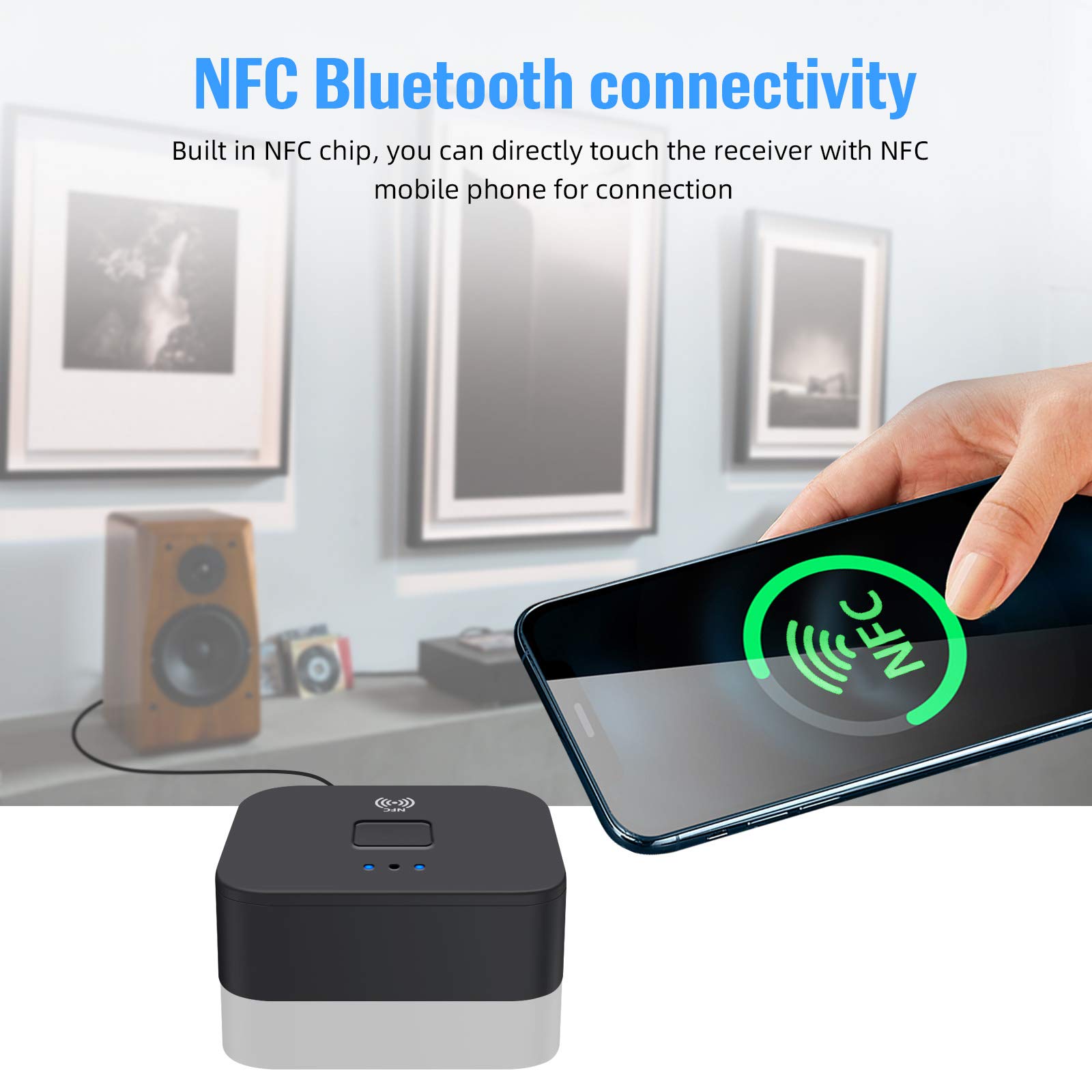 BEZO 5.0 Bluetooth Audio Receiver Adapter,NFC Wireless Bluetooth Extender,3.5mm AUX or RCA Input Speaker,Amplifier,Car Audio,Headphone,Home Stereo Theater System,Stereo Audio Component Receivers