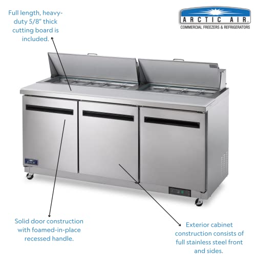 Arctic Air AST72R 71.5-Inch 3-Door Refrigerated Sandwich/Salad Prep Table, 115v