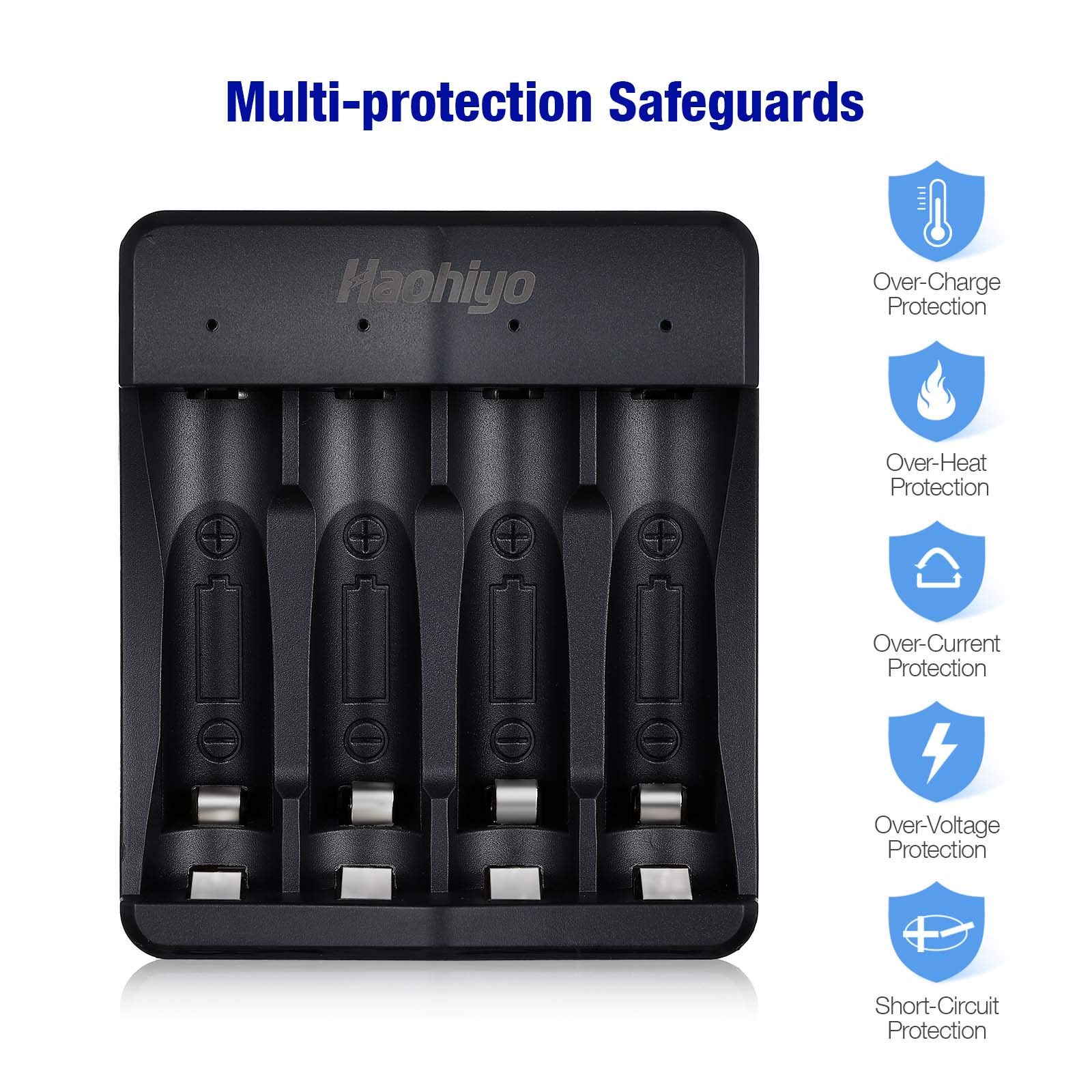 HAOHIYO USB AA AAA Battery Charger - 4 Bay Individual Battery Charger with Fast Charging Function for Ni-MH Ni-CD AA AAA Rechargeable Batteries