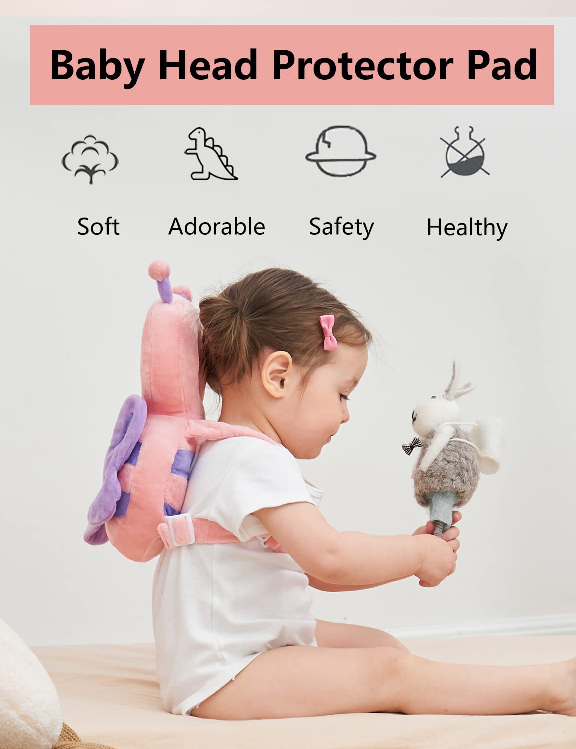 JunNeng Toddler Baby Head Protector Pad Safety Cushion with Knee Pads&Anti-Slip Socks (Butterfly),6 Months-3 Years