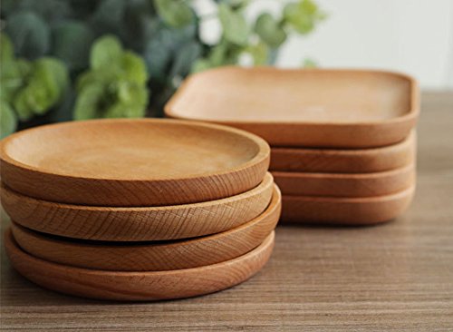 CAN_Deal 4-Pack 5" Natural Beech Wood Square Serving Dishes, Mini Dessert Plates