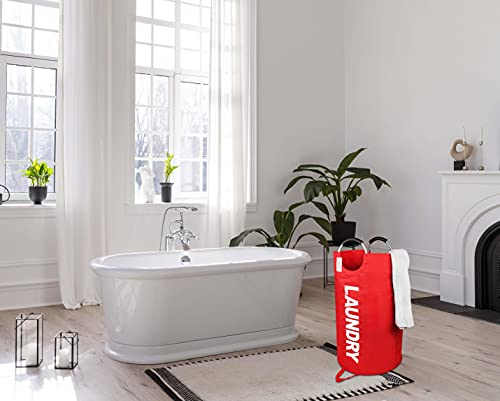 Neatkeep Extra Large Laundry Bags for Heavy-Duty Use with Aluminum Handles, Collapsible Fabric Laundry Basket, Foldable Clothes Bag, (Red)