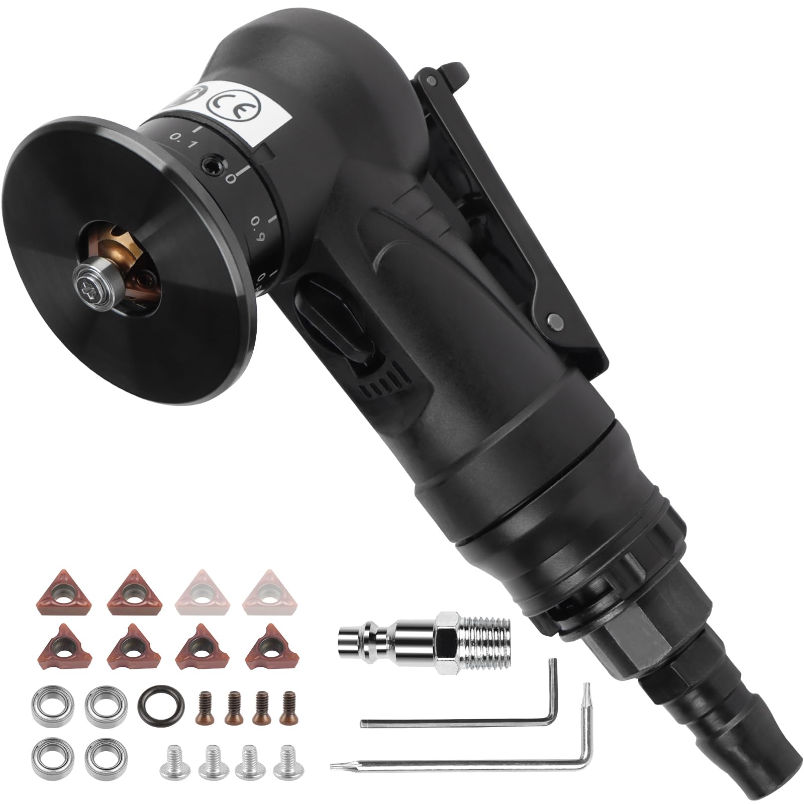 2 in 1 Pneumatic Chamfering Tool,Mini Handheld Air Chamfering Machine for Metal Wood Round Corner,45° Arc Corner Beveling Trimming (Black)