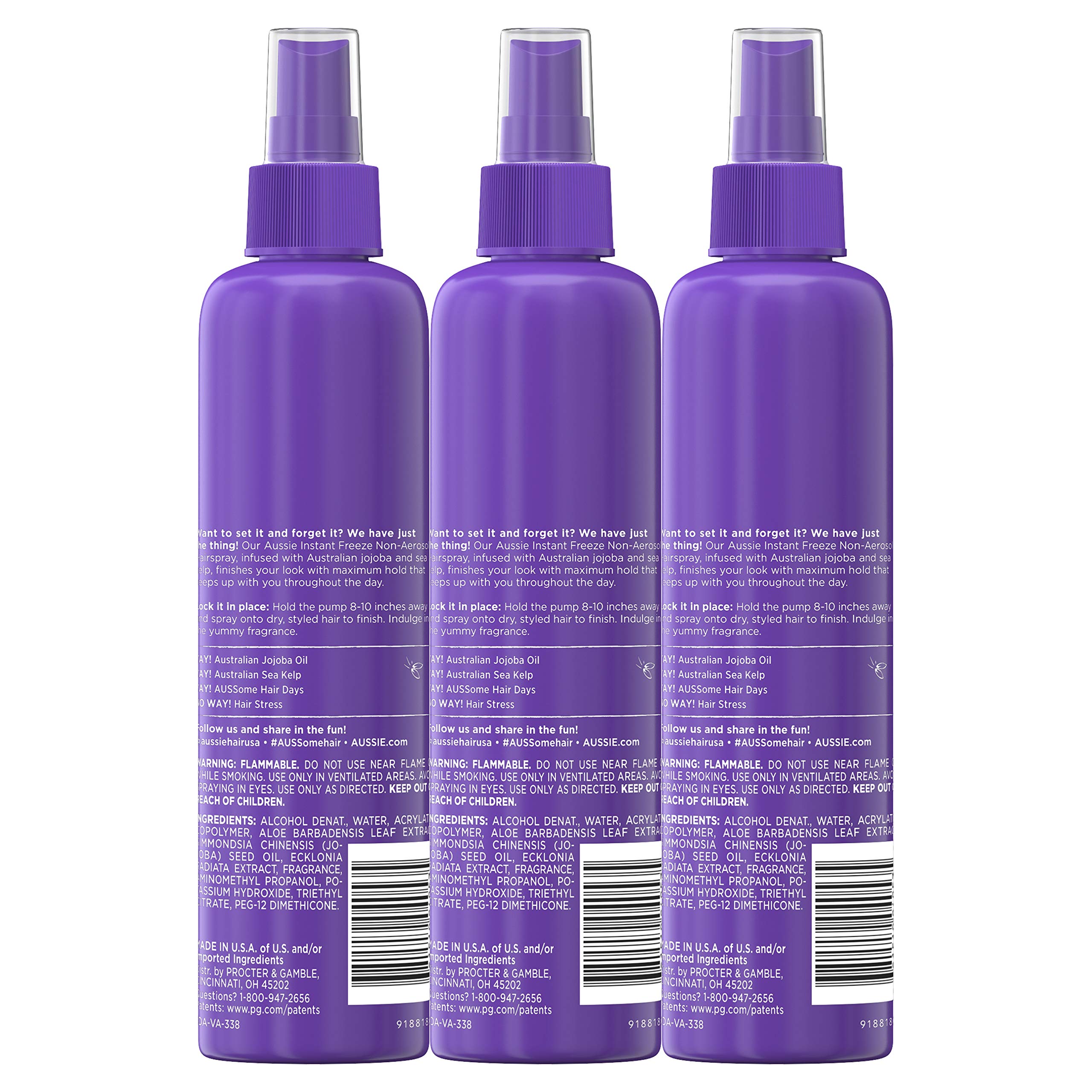 Aussie Hairspray, with Jojoba & Sea Kelp, Strong Hold, 10 fl oz, Triple Pack