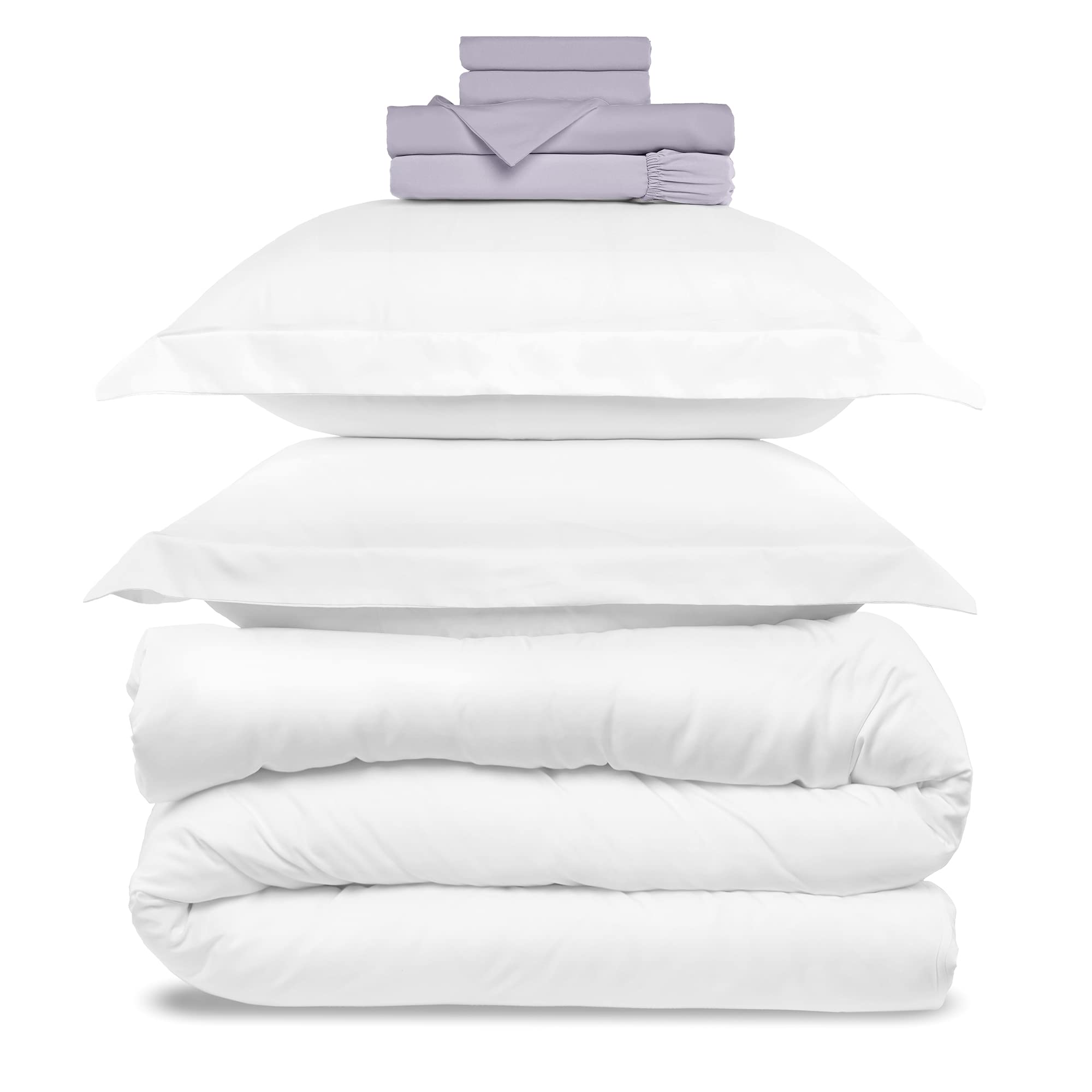 Mellanni Queen Bed Sheet Set + Duvet Cover Set Bundle&Save - Hotel Luxury Bedding - Bundle Includes: 4pcs Bed Sheet Set and 5pcs Duvet Cover Set (Queen, Lavender/White)