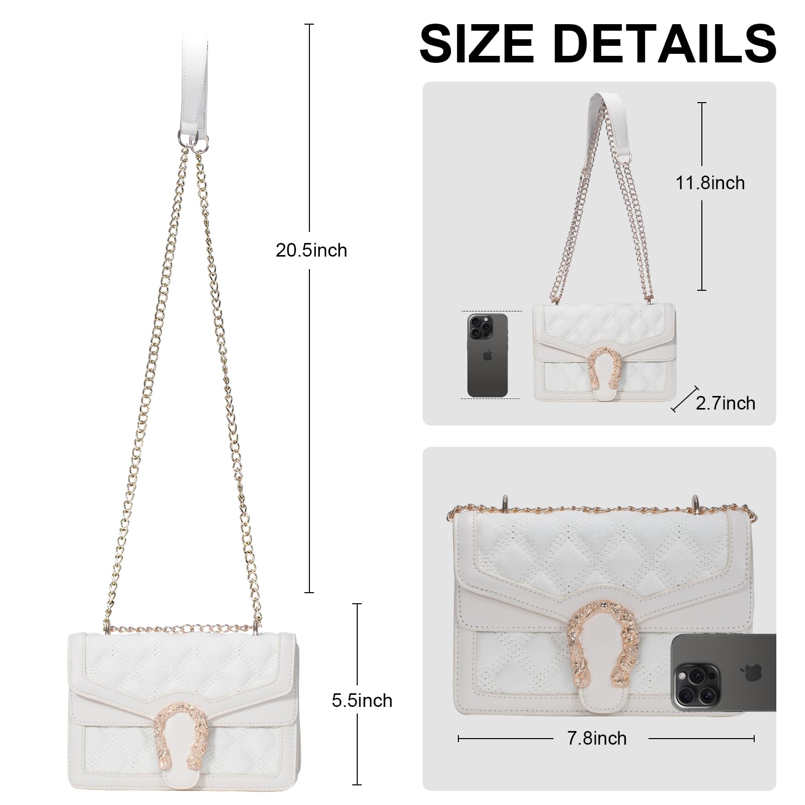 Aiqudou Quilted Crossbody Shoulder Bag for Women - Small Denim Chain Purse Leather Strap Fashion Casual Messenger Purse Bag(Mini White)