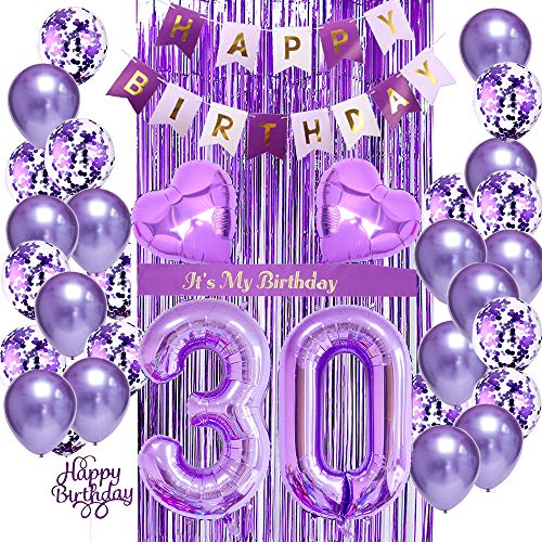 30th Birthday Decorations for Her, 30th Birthday Balloons Purple, 30th Birthday Decorations, Purple Balloons, It's My Birthday Sash, Cake Topper, Birthday Banner for 30th Birthday Decorations